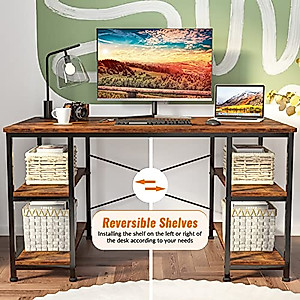 Engriy Writing Computer Desk 47", Home Office Study Desk with 2 Storage Shelves on Left or Right Side, Industrial Simple Style Wood Table Metal Frame for PC Laptop Notebook