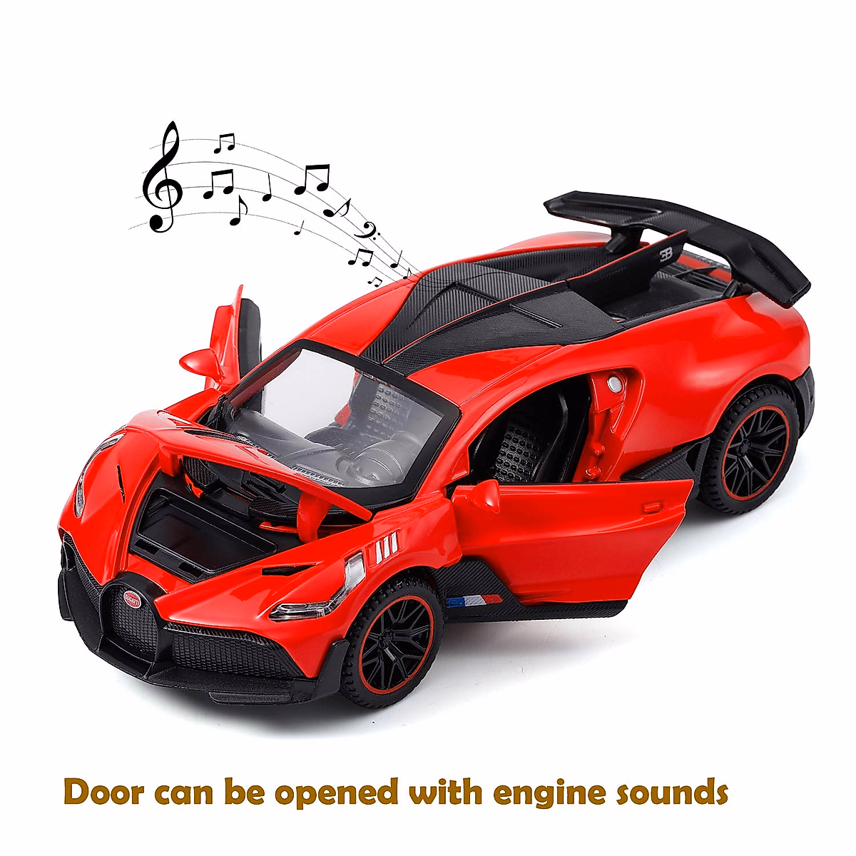 haomsj Bugatti Divo Diecast Metal Model Cars for Boy Toys Age 3-12 Pull Back Vehicles with Music Doors and Hood Can Be Opened(RED)