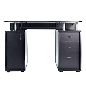 Thaweesuk Shop Black Computer Study Desk Laptop PC Table Desk Writing Workstation w/Bookshelf Drawer Storage Home Office Furniture 15 mm MDF 45.27" L x 21.65" W x 29.13" H