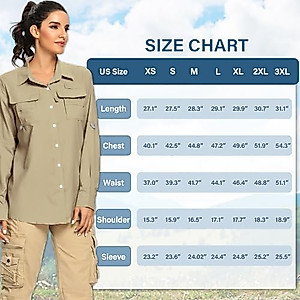 linlon Women's UPF Long Sleeve Fishing Shirts Button Up Hiking Safari Shirts Sun Protection and Quick Dry,Khaki,M