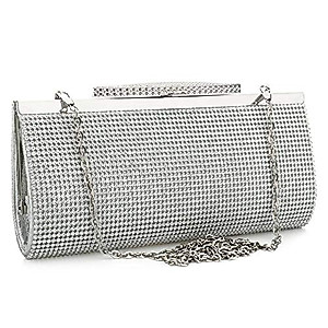 KALINNU Evening Party Clutch Handbag Bling Shiny Sparkly Rhinestone Wedding Purse for Women (Silver)