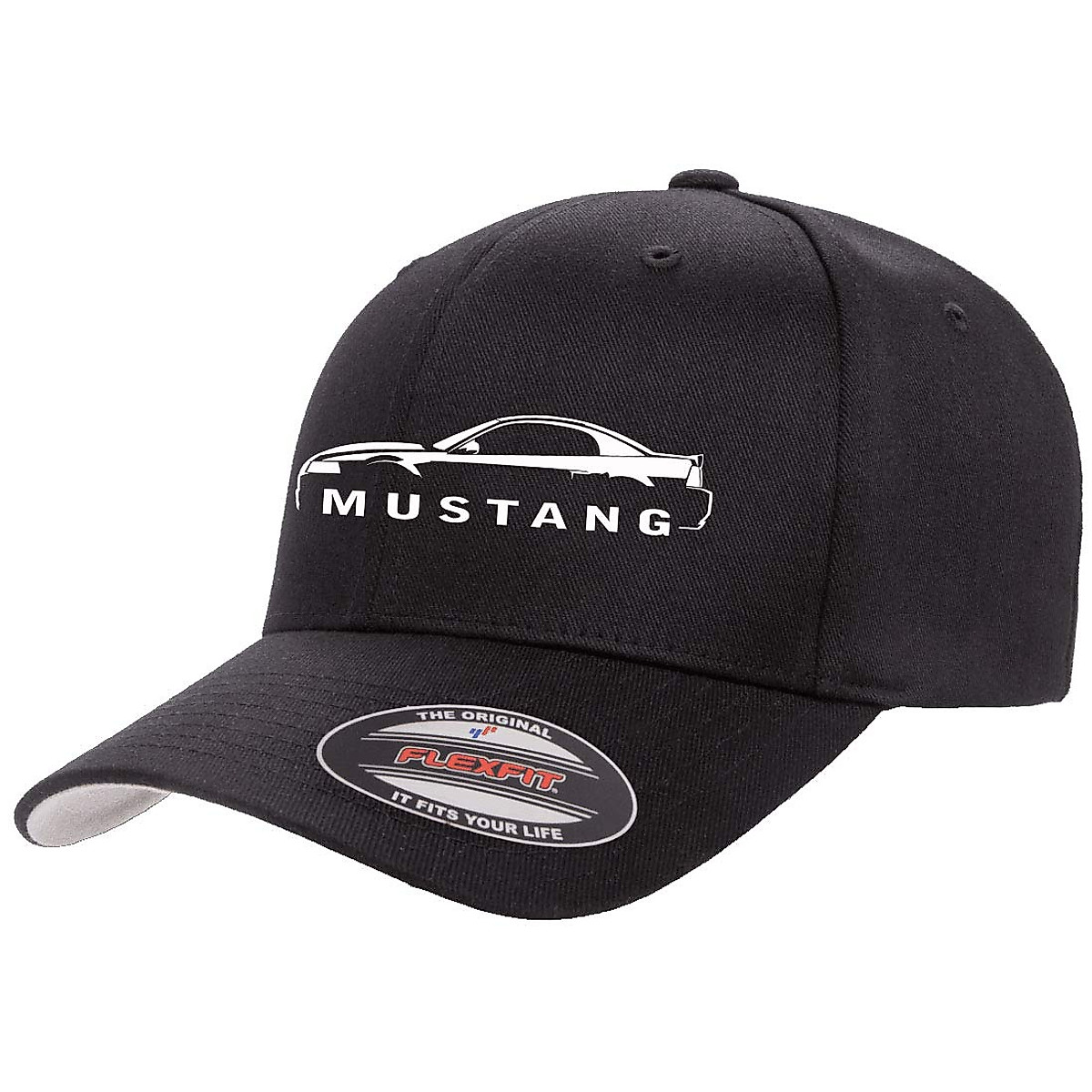 1999-04 Ford Mustang Hardtop Classic Outline Design Flexfit 6277 Athletic Baseball Fitted Hat Cap Black S/M