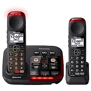 Panasonic KX-TGM430B + (1) KX-TGMA44B Link to Cell Bluetooth Talking Caller ID Voice Volume Booster Slow Talk Control Amplified Cordless Phone - 2 Handset