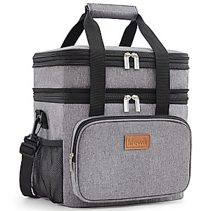 Lifewit Lunch Box for Men Women Double Deck Lunch Bag, Large Insulated Soft Cooler Bag, Leakproof Soft Meal Prep Lunch Tote with Shoulder Strap for Adults for Work/Flight/Travel, 12L/16Can, Grey