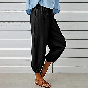 Prime Deals Today Clearance Palazzo Pants for Women Casual Women Casual Lantern Tapered Harem Pants Solid Loose Fit Style Cotton Linen Capris Pants Elastic Waist Cotton Trouser Black 2XL