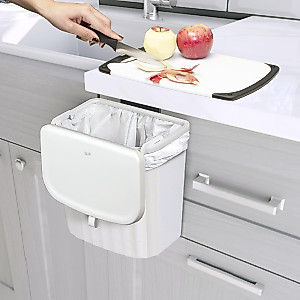 Glad Roomate Under Counter Trash Can | Space Saving Waste Bin for Kitchen Cabinet, Bathroom or Office | Dual Lid for Ease of Opening, 7 Liter, White