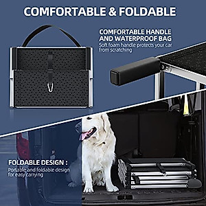 PetRuna Dog Car Ramp for Large Dogs, Portable Aluminum Foldable Pet Ladder with Non-Slip Surface, Lightweight Stairs Cars SUV, High Beds & Trucks, Supports up to 150 lbs, 4 Steps