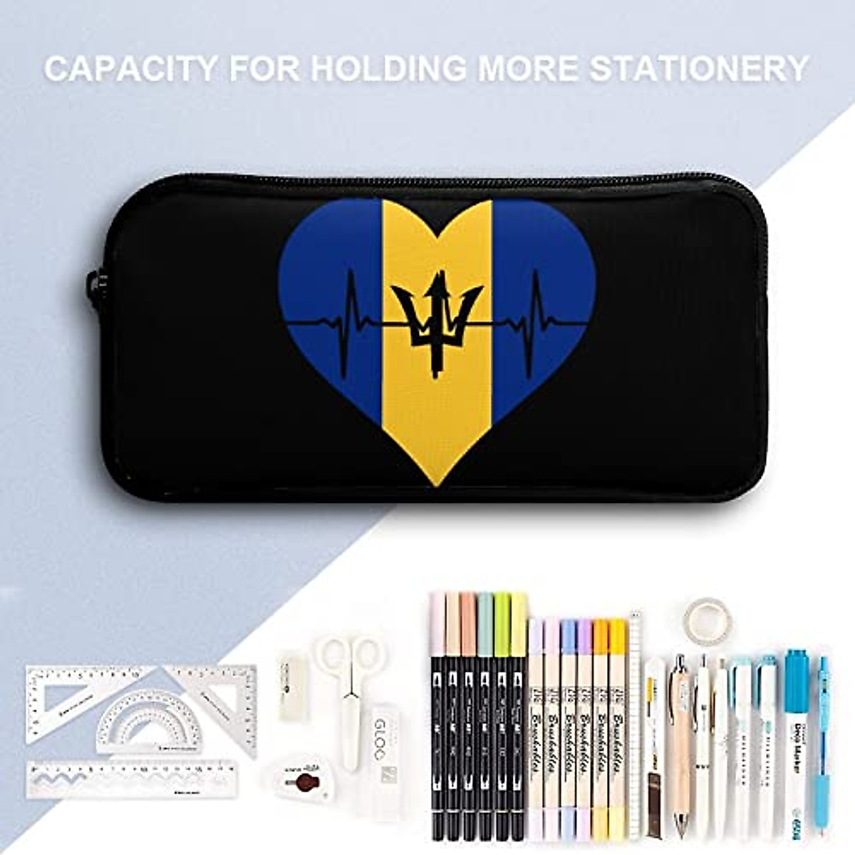 Love Barbados Heartbeat Pencil Case Stationery Pen Pouch Portable Makeup Storage Bag Organizer Gift