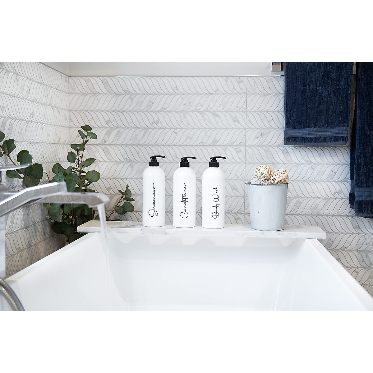 Alora 16oz Refillable Shampoo and Conditioner Dispenser Bottles - Set of 3 - Pump Bottle Dispenser for Shampoo, Conditioner, Body Wash - Empty Plastic Refillable Containers for Shower, Matte White