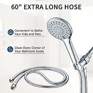 DOILIESE Shower Heads with Handheld Spray 5-Mode,Anti-clog Nozzles Shower Heads High Pressure,Hand Held Shower Head with Long Hose 60inch Chrome