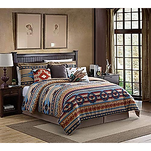 Chezmoi Collection Wyoming 7-Piece Southwestern Geometric Tribal Comforter Set - Printed Multicolor Beige Brown Blue Red Bedding Set, California King