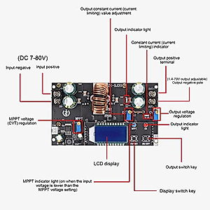 Buck Boost Power Supply Module 300W 20A Real Time Control Better Display MPPT Module for Solar Charging, Lithium Battery Charging, Regulated Power Supply