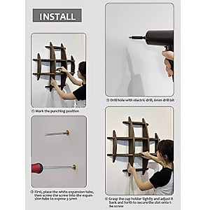 XIMSPHY Solid Wood Chinese Tea Cup Holder, Wall Mounted Teapot Display Stand, Wall Decoration Teaware Shelf Storage Rack for Living Room Kitchen Office Commercial (Dark Walnut, 39x39'')