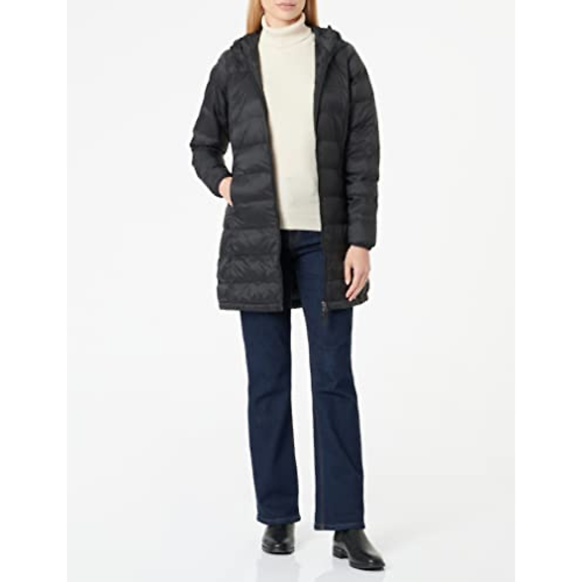 Amazon Essentials Women's Lightweight Water-Resistant Hooded Puffer Coat (Available in Plus Size), Black, Medium