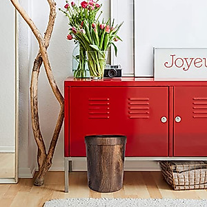 FAVOMOTO Vintage Plastic Trash Can 10L Round Wastebasket Farmhouse Garbage Bin Container for Home Office Bedroom,Bathroom Light Brown Bamboo Waste Basket