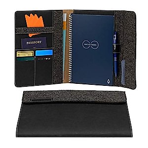 Rocketbook Smart Notebook Folio Cover - 100% Recyclable, Biodegradable Cover with Pen Holder, Magnetic Clasp & Inner Storage - Dark Matter Black, Executive Size (6" x 8.8")