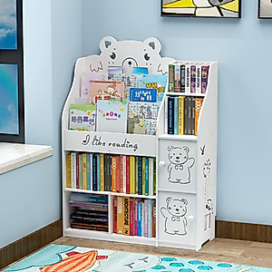 Intexca & Design Childrens Kids Cartoon Engraved Bookshelf MultiLayer Organizer Shelf with Storage Rack Cabinets White