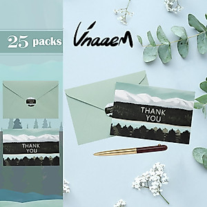Vnaaem 25 Pack Watercolor Forest Thank You Cards with Envelope Stickers - Mountains Landscape Greeting Cards - Thank You Notes for Wedding, Anniversary, Business, Bridal, Baby Shower, Graduation(4x6)