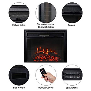 28 Inch Electric Fireplace Inserts Heat Adjustable in-Wall Recessed Fireplace Heater with Realistic Flame, Remote Control