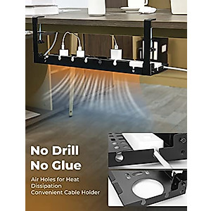 yamagahome Under Desk Cable Management Tray, 14"-21" Retractable Cord Organizer for Desk, No Drill Cable Tray Basket for Wire Management, Sturdy Metal Cable Management with Clamp for Home Office