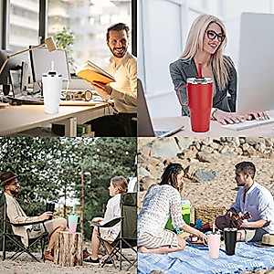 Sursip 30 oz Mug Tumbler with Screw Lid - Stainless Steel Vacuum Insulated Cup with Straw and Handle, Keeps Drinks Cold up to 24 Hours - Sweat Proof, Leak Proof, Dishwasher Safe, Car Holder (Red)