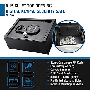 Barska Digital Keypad Home & Office Steel Security Safe Lock Box with Deadbolts - 0.15 Cu Ft Top Opening Drawer Safe