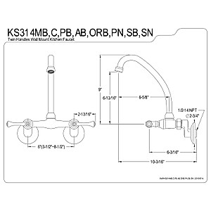 Kingston Brass KS314C Kingston Adjustable Center Wall Mount Kitchen Faucet, Polished Chrome