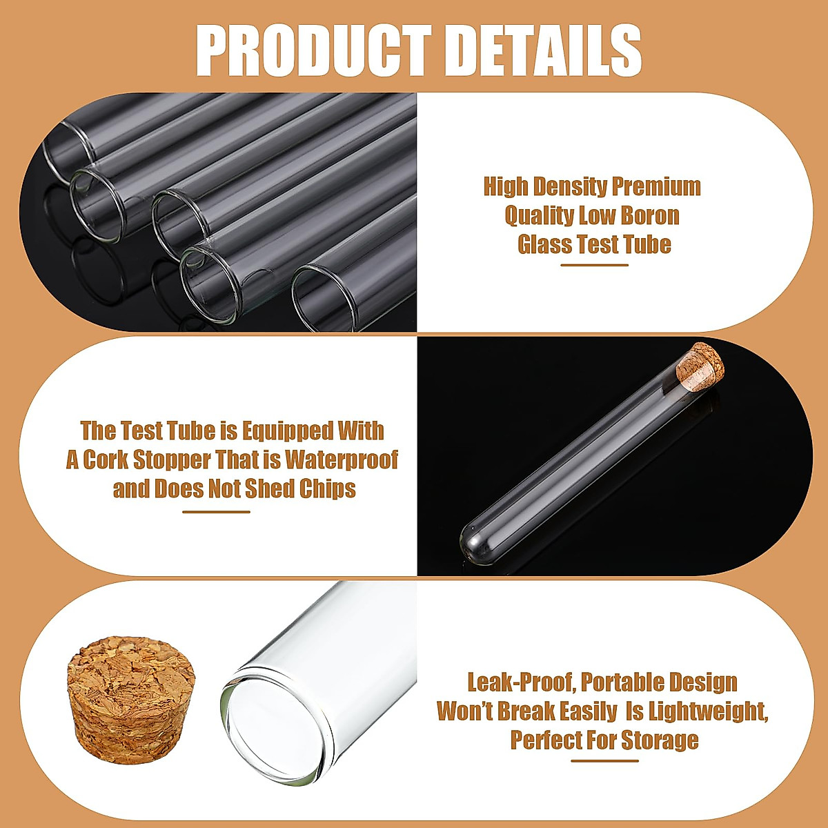 Thyle 100PCS Glass Test Tubes with Cork Clear Stoppers Round Bottom Lab Test Alcohol Tampons Glass Tubes Container Vials for Plants Scientific Experiments Candy Storage Party Favors (20x150mm/35ml)