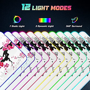 ITNRSIIET RGB Gaming Mouse Pad, Full Desk XL Extended Large Gaming Mousepad, 12 Lighting Modes 30% Thicker Big LED Desk Mat for Gamers, 32 x 12 inches, Japanese Mount Fuji Sakura