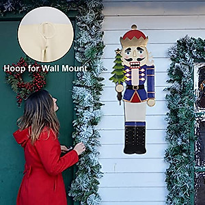 DR.DUDU Christmas Outdoor Decorations, 39 Inch LED Lights Nutcracker Yard Stake Holding Christmas Tree, Multi-Use Hanging Nutcracker Sculpture, Front Door Porch Garden Yard Lawn Wall Decor