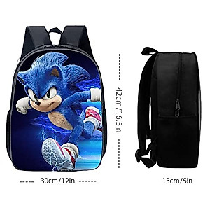 GDFENDU 3 Pcs Anime Hedgehog Backpack with Keychain,16in Teens Travel Laptop Backpack Boy Girl School Bookbag. (C)