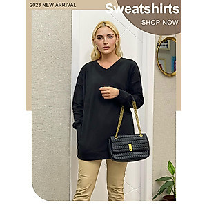 OFEEFAN Oversized Sweatshirts for Women V Neck Long Sleeve Pocket Tops Black XXL