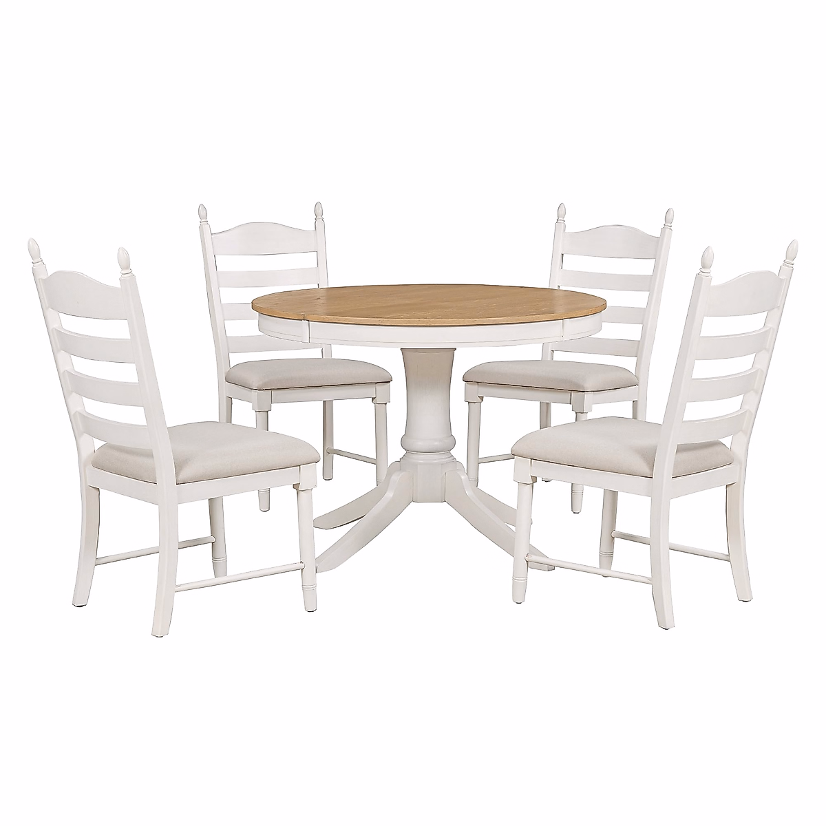 Bellemave Round Dining Room Table Set Extendable Dining Table Set for 4-6 Farmhouse Circle 5 Piece Kitchen Table and Chairs Wood Dinner Table Set for 4, Off White