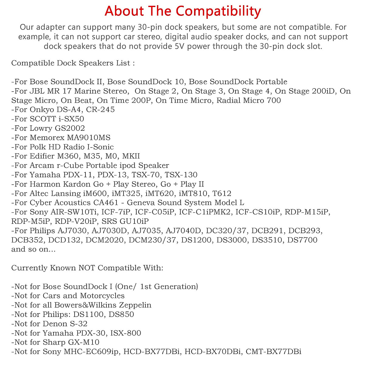 EMUTECK 30 Pin Bluetooth 5.0 Receiver Stereo Adapter for Bose SoundDock 2 and Other 30-pin Dock Speakers, with 3.5mm Aux Cable, for iPhone iPod Music Docking Stations (Not for Cars)