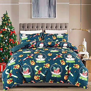 Caurbed Christmas Bedding Christmas Duvet Cover mit 2 Pillowcases Snowman Santa Claus Print Duvet Cover Microfiber Christmas Decoration (Queen, 03)