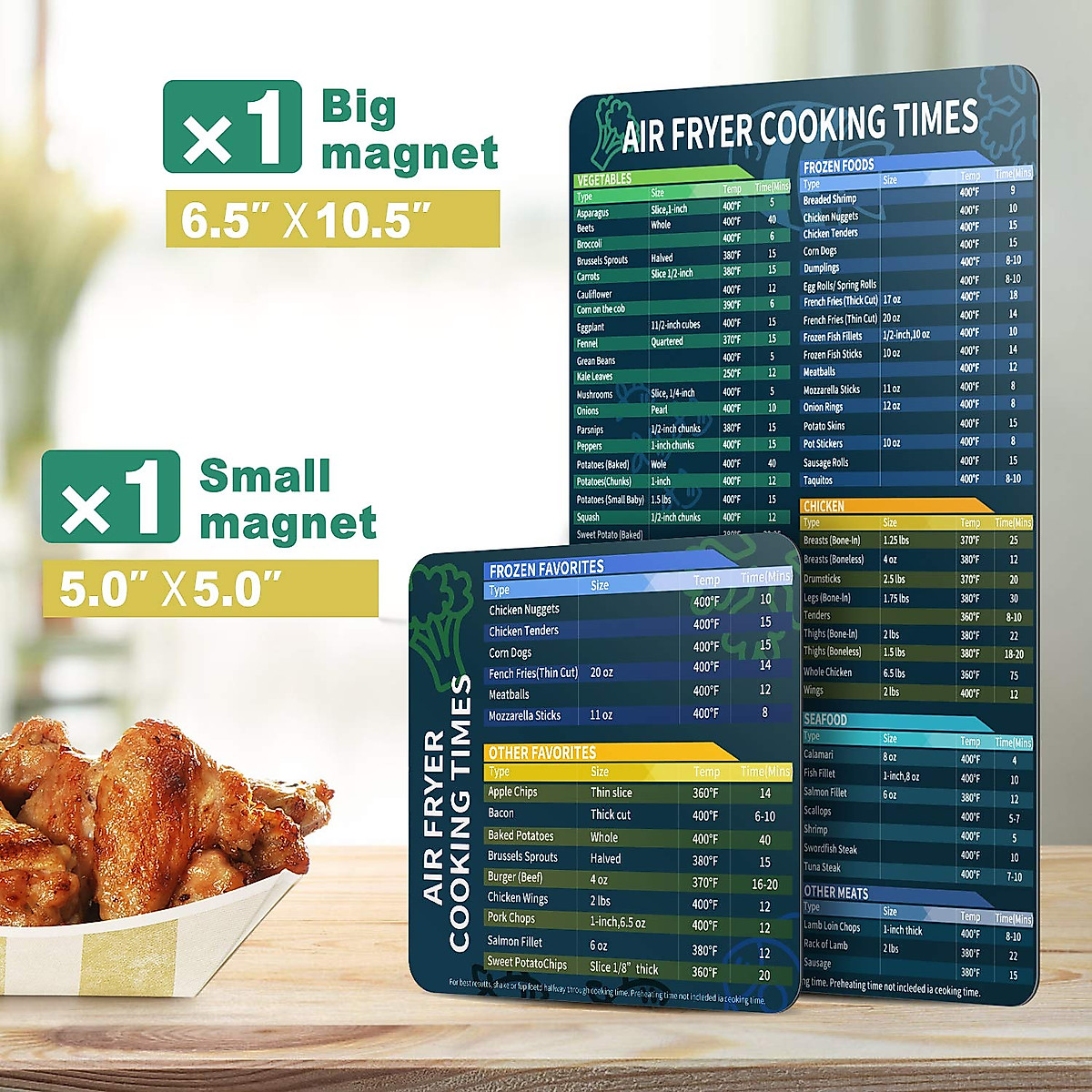 Air Fryer Magnetic Cheat Sheet Set, Cook Times Chart Air Fryer Accessories Magnet Sheet Quick Reference Guide for Cooking and Frying, Easy to Use, Excellent Kitchen Assistant