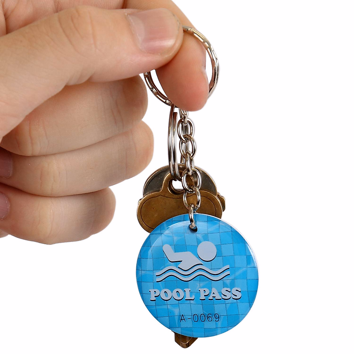 SmartSign Pool Pass Key Tags - Numbered, Box of 50, 1.5 in. Diameter Plastic with Epoxy Coating, Pool Key Chain with Ring, Blue