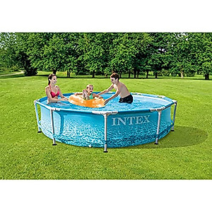 Intex 28207EH 10 Feet x 30 Inch Rust Resistant Steel Metal Frame Outdoor Backyard Above Ground Circular Beachside Swimming Pool with Filter Pump