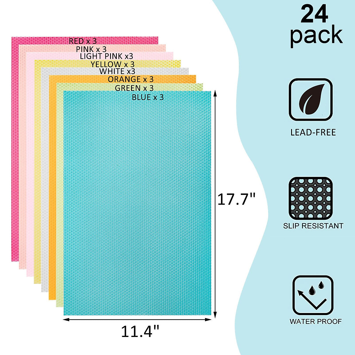 ZOOFOX 24 Pieces Refrigerator Liners for Shelves, Washable Refrigerator Mats, Kitchen Cover Pads for Glass Shelves, Cupboard, Freezer, Table Mat, Cabinet