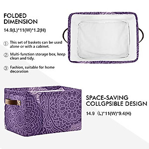 KEEPREAL Large Storage Basket Bin Purple Mandala Boho Storage Cube Box Foldable Canvas Fabric Collapsible Organizer with Handles for Home Office Closet