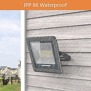 LEPOWER 100W LED Flood Light, 10000lm Work Light with Plug, Equiv 500W Halogen, 6000K White Light, IP66 Waterproof Outdoor Floodlight for Garage, Garden, Lawn, Basketball Court, Playground 2 Pack