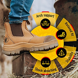 ROCKROOSTER Work Boots for Men, 6 inch Steel Toe, Slip On Safety Leather Chelsea Durable and Comfortable Work Shoes (AK222 US 10.5)