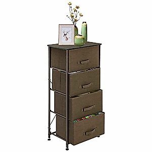 MAXCBD Nightstand Bedside Table Drawer Cabinet 4-Drawers Fabric Cabinet Bedside Table Storage Unit Metal Frame Organiser Chest Drawer Storage Dresser Storage Tower Dresser