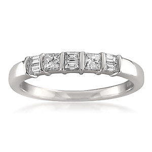 Beyond Brilliance 3/8 Carat Diamond, Channel-Set 14K White Gold Baguette & Princess Cut Diamond Bridal Wedding Band Ring (I-J, I1-I2) Size-5.5