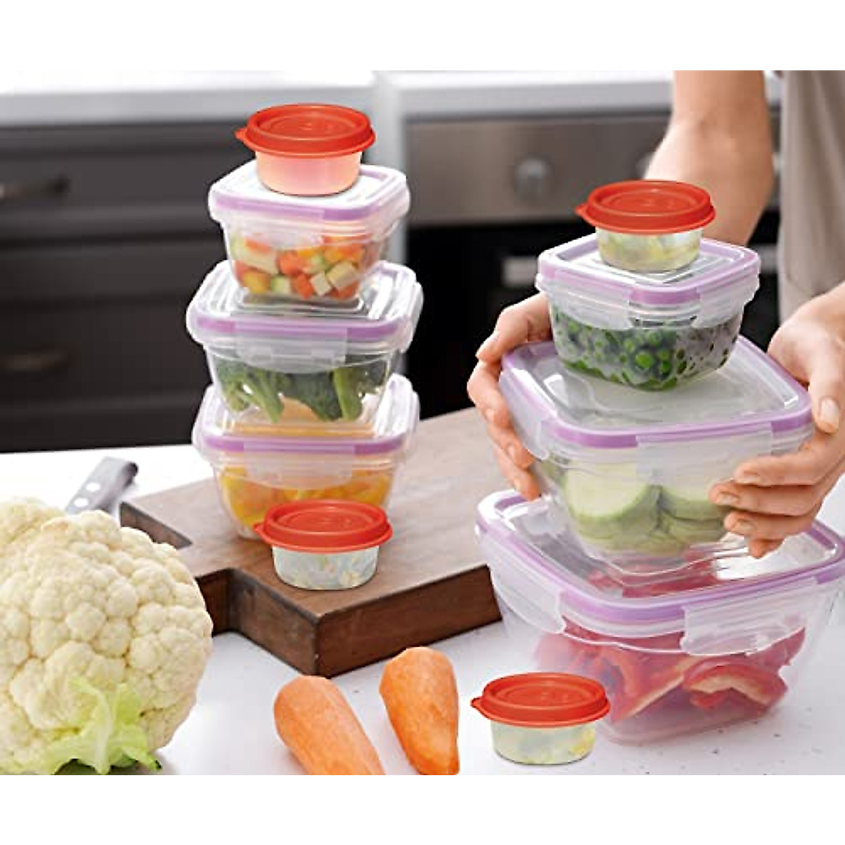 Condiment Cups container with Lids- 8 pk. 1 oz.Salad Dressing Container to go Small Food Storage Containers with Lids- Sauce Cups Leak proof Reusable Plastic BPA free for Lunch Box Picnic Travel (Red)