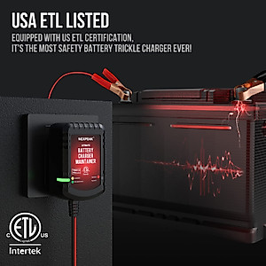 NEXPEAK NC075 12V 750mA Automatic Battery Charger, Battery Maintainer, Trickle Charger, and Battery Desulfator