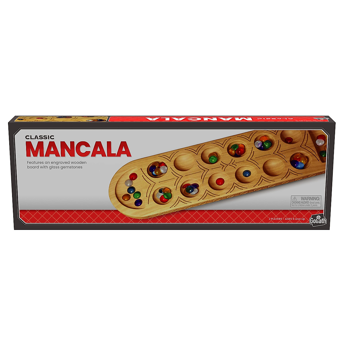 Classic Mancala Game - Features A Full-Sized, Solid Wooden Board with Exquisite Detail Stones by Pressman For 2 Players