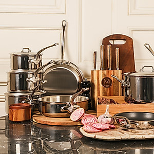 Mauviel M'Cook 5-Ply Polished Stainless Steel Frying Pan With Cast Stainless Steel Handle and Lid, 11-in, Made In France