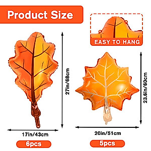 YUJUN 11PCS Fall Thanksgiving Balloons, Maple Leaves Shaped Mylar Foil Balloons for Thanksgiving Autumn Home Theme Decoration Party Supplies（2 Styles)