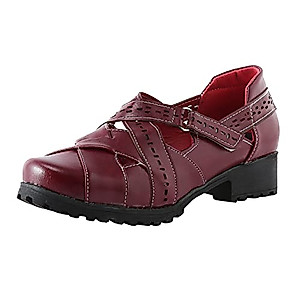 Leisure Women's Four Seasons Solid Color Non Slip Square Heels Round Toe Breathable Hook Loop Sandals Shoes Formal Tennis Shoes Women Red